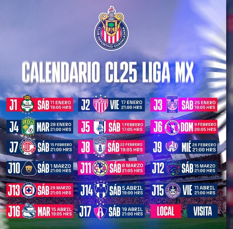 Calendario de Chivas Liga MX Clausura 2025: fechas de los partidos de Guadalajara – La Crónica ...